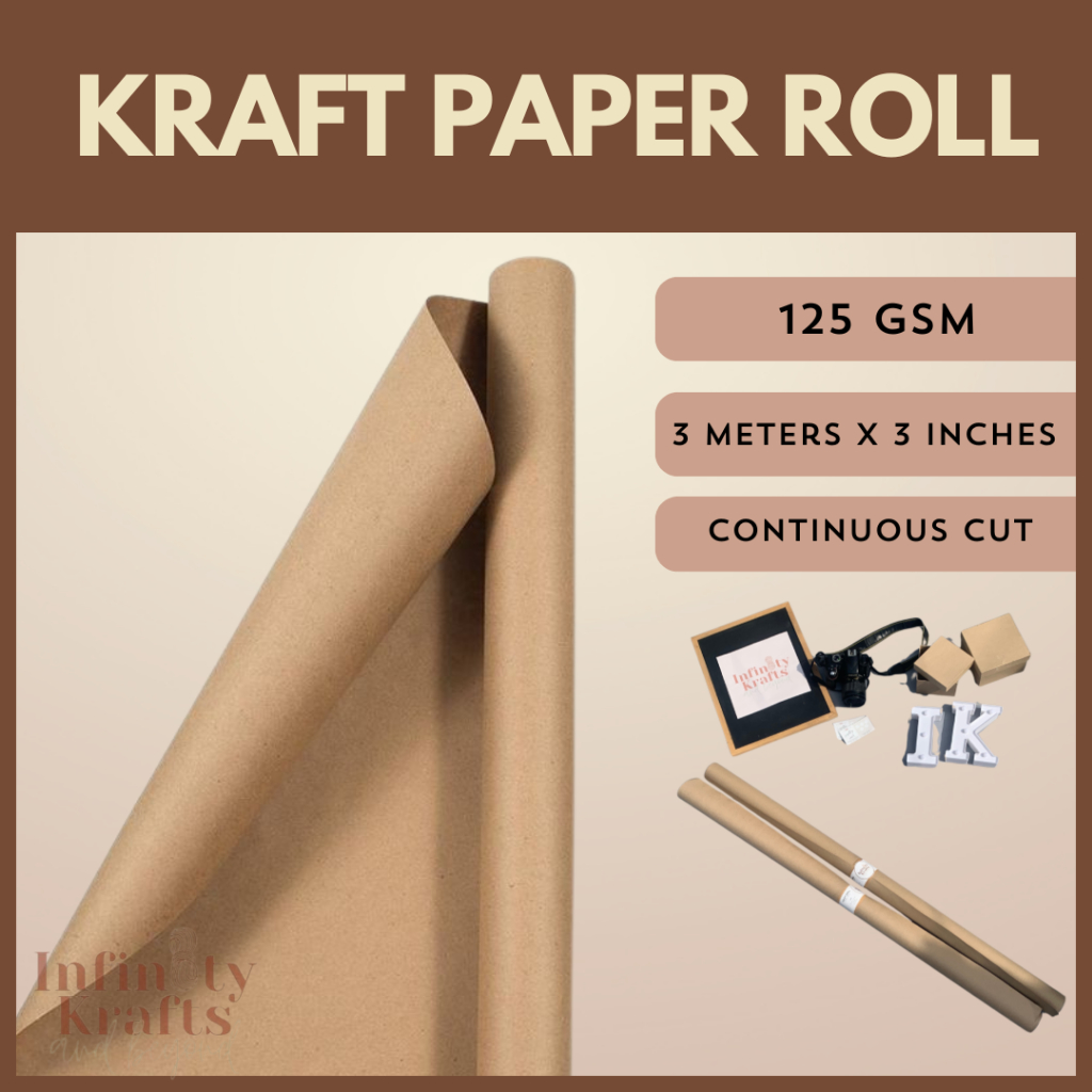 INFINITY KRAFTS |KRAFT PAPER ROLL (28inchx3meters)125gsm CONTINUOUS CUT ...