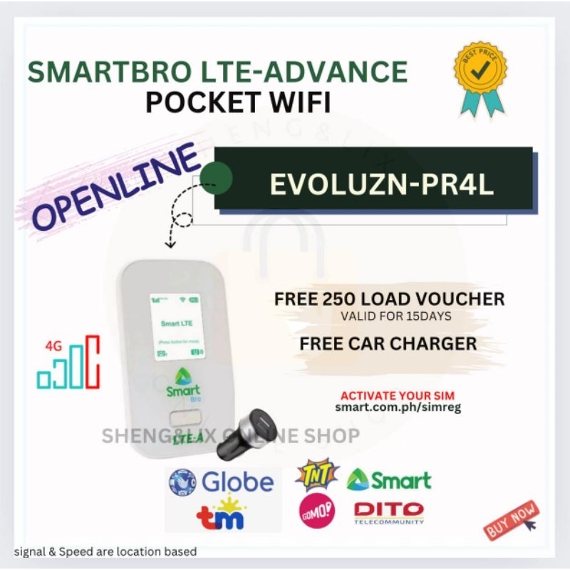 OPENLINE/SMARTLOCK SMART BRO POCKET WIFI ADVANCE FREE LOAD 250 EVOLUZN ...