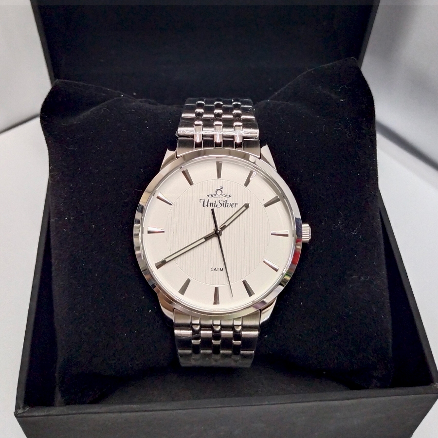 UniSilver TIME Men's Silver / White Analog Stainless watch KW4919-1101 ...