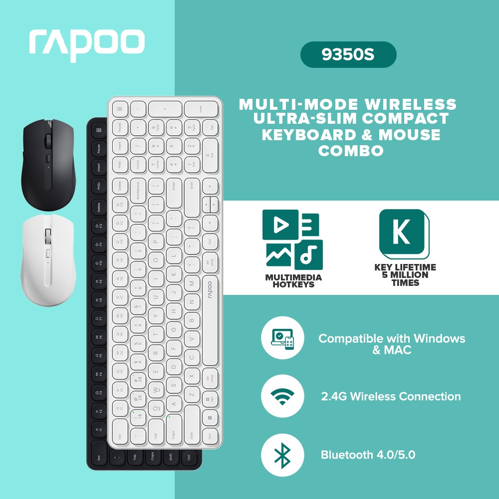 Rapoo 9350S Multi-mode Wireless Ultra-slim Compact Keyboard & Mouse ...