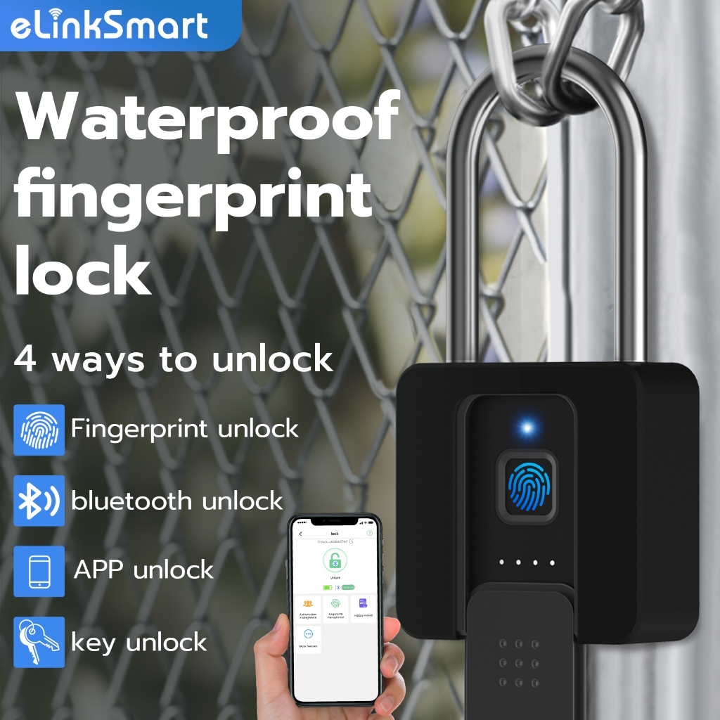 Anti-theft Long Smart Padlock Multi-functional Waterproof Fingerprint ...