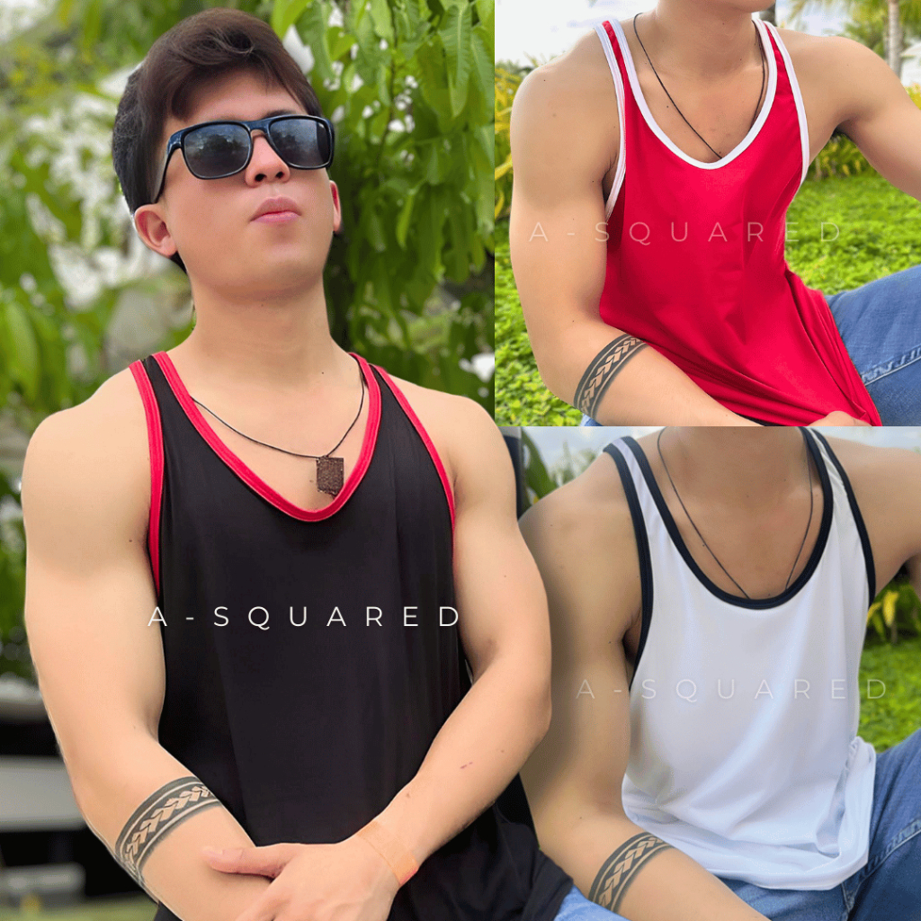 Two Tone Cotton Spandex Gym Sando Deep Neck | Contrast Color Casual ...