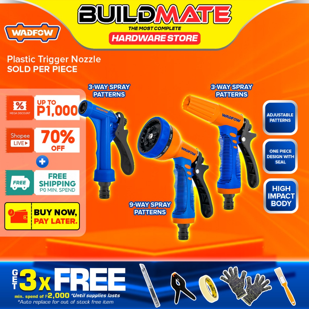 BUILDMATE Wadfow Plastic Trigger Spray Nozzle 3-Way / 9-Way Adjustable ...