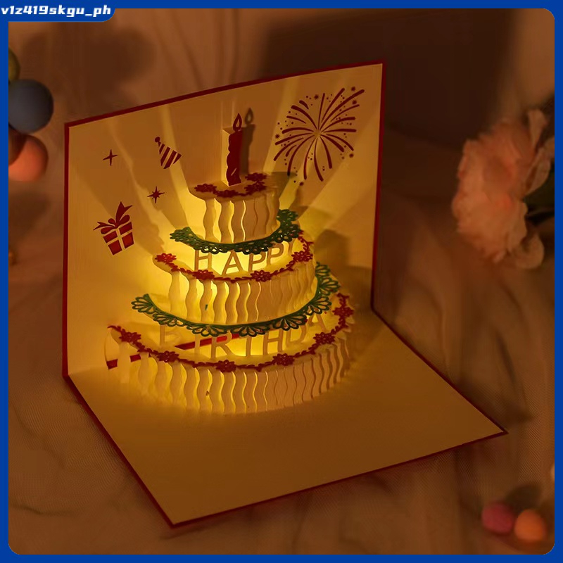 3D Cake Birthday Card Greeting Card Pop Up Cartoon Cake Greeting Card ...