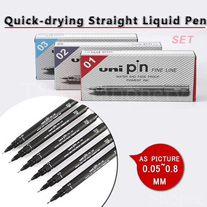 12pcs Unipin Technical Drawing Pen (0.05MM - 0.8MM) Black Ink Pen Liner ...