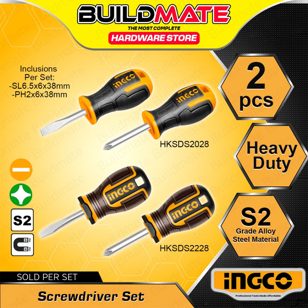 BUILDMATE Ingco 2PCS Screwdriver Set Slotted and Phillips S2 Round ...