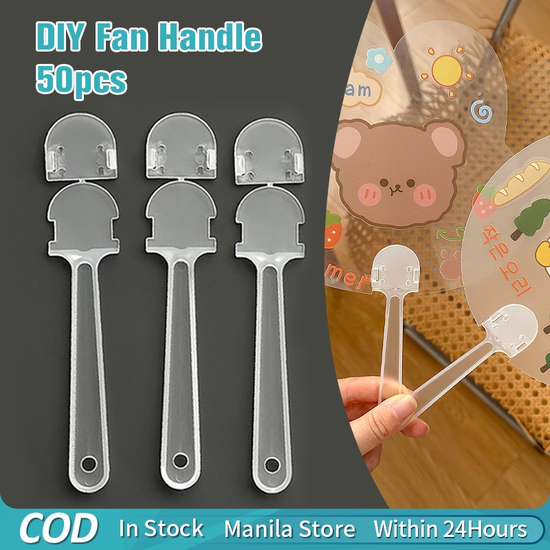 50pcs DIY Fan Handle Transparent Plastic Advertising Fan Handle DIY ...