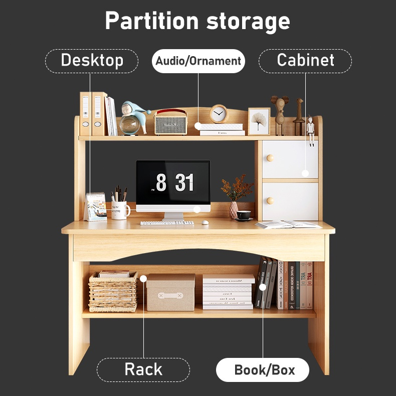 ALVIN Computer Desk Student Study Desk With Bookshelf Desk With Storage ...