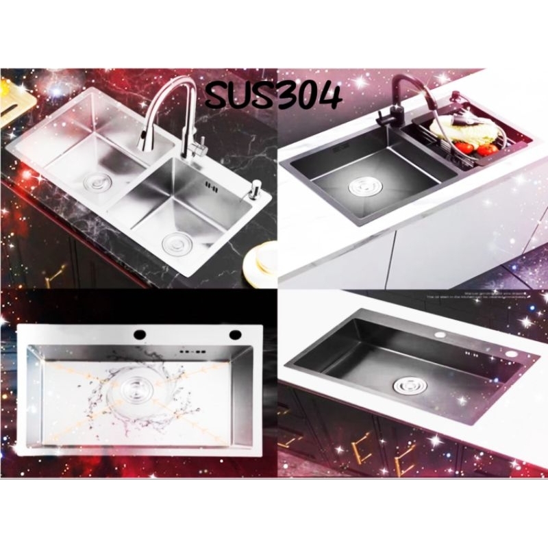 SUS304 Kitchen Sink Thickness Single Double Black & Silver Stainless ...