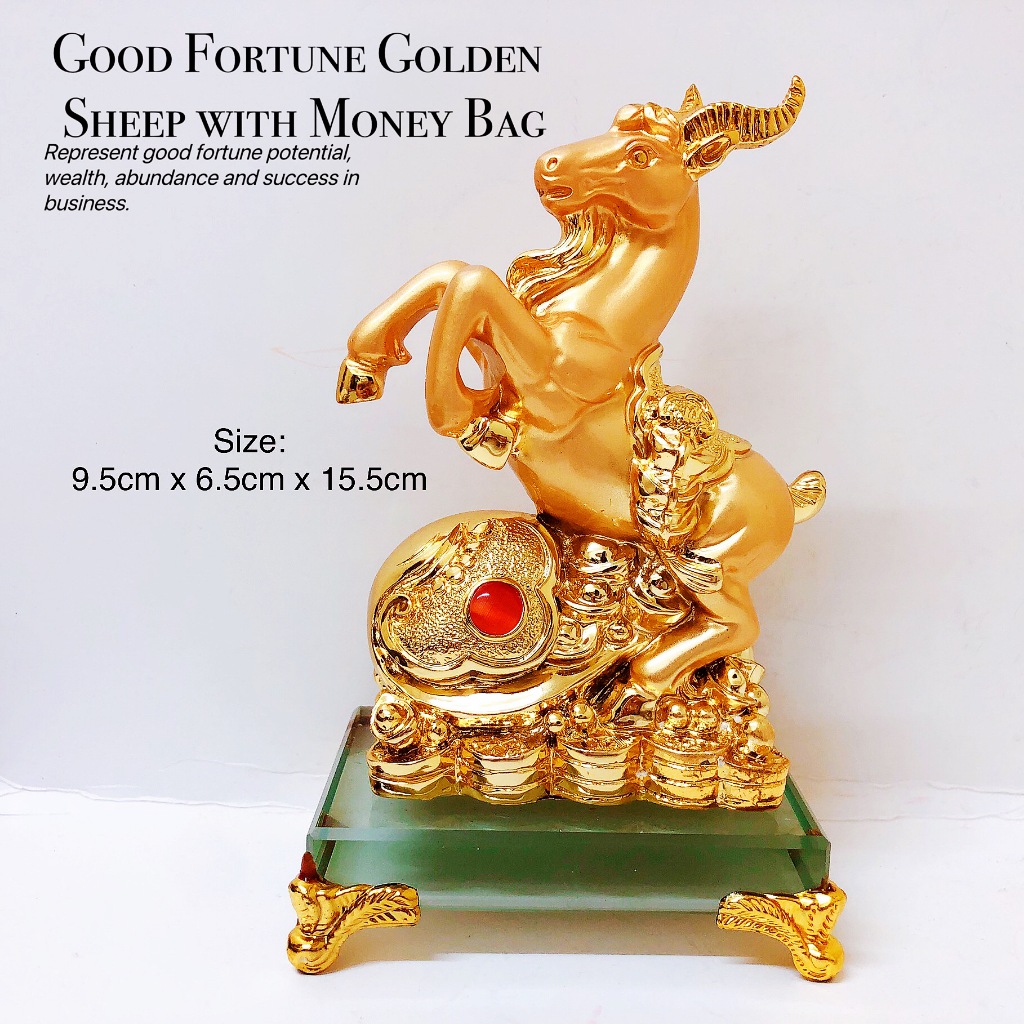 Fengshui Good Fortune Golden Sheep with Money Bag | Shopee Philippines