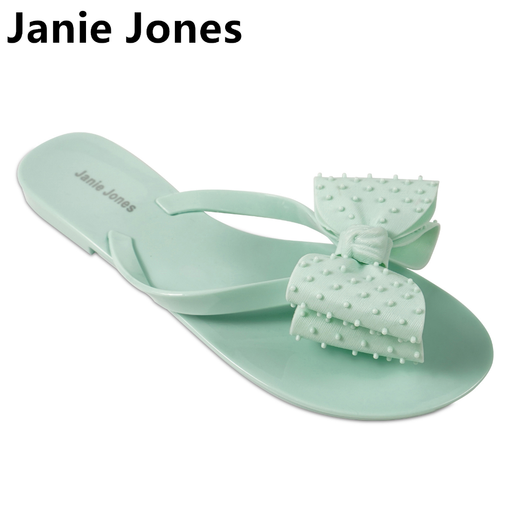 Janie Jones women bow jelly slippers Sweet Crystal Bow Women Flat ...