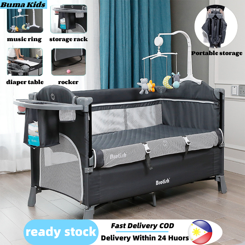 Baby Crib 2 Layer With Mosquito Net Diaper Table Crib Stitching Big Bed ...