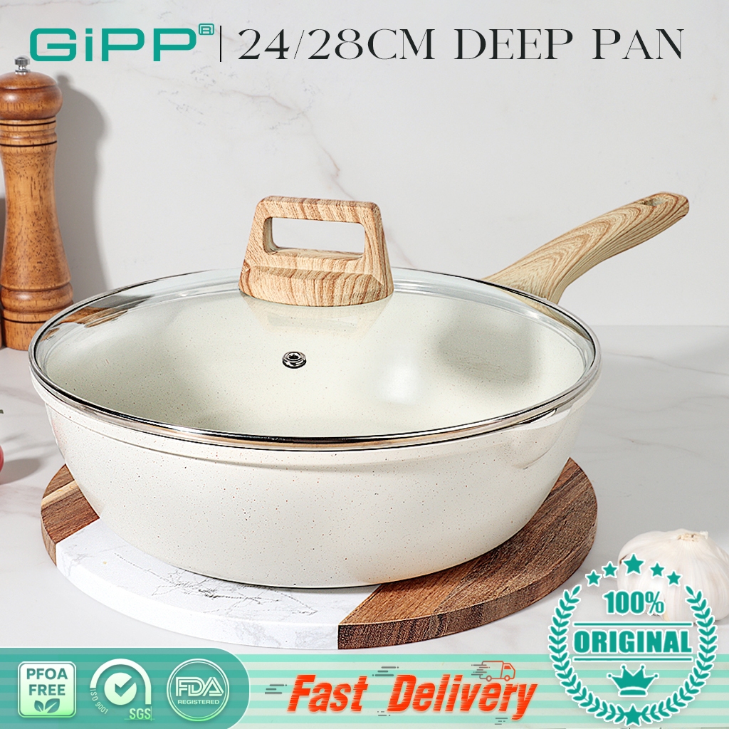 Gipp Non Stick Deep Frying Pan Wok Pan Induction Cooker Pan 24/28cm With Lid Suitable For All ...