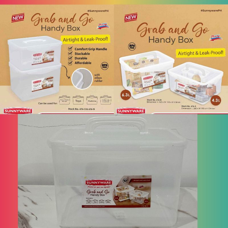 SUNNYWARE GRAB AND GO HANDY Storage BOX 6.3Liters (Airtight and Leak ...