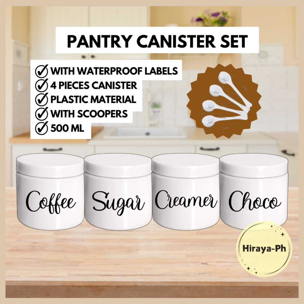 4 pcs Plastic Coffee Canister Set 500ml with Spoon Label Airtight ...