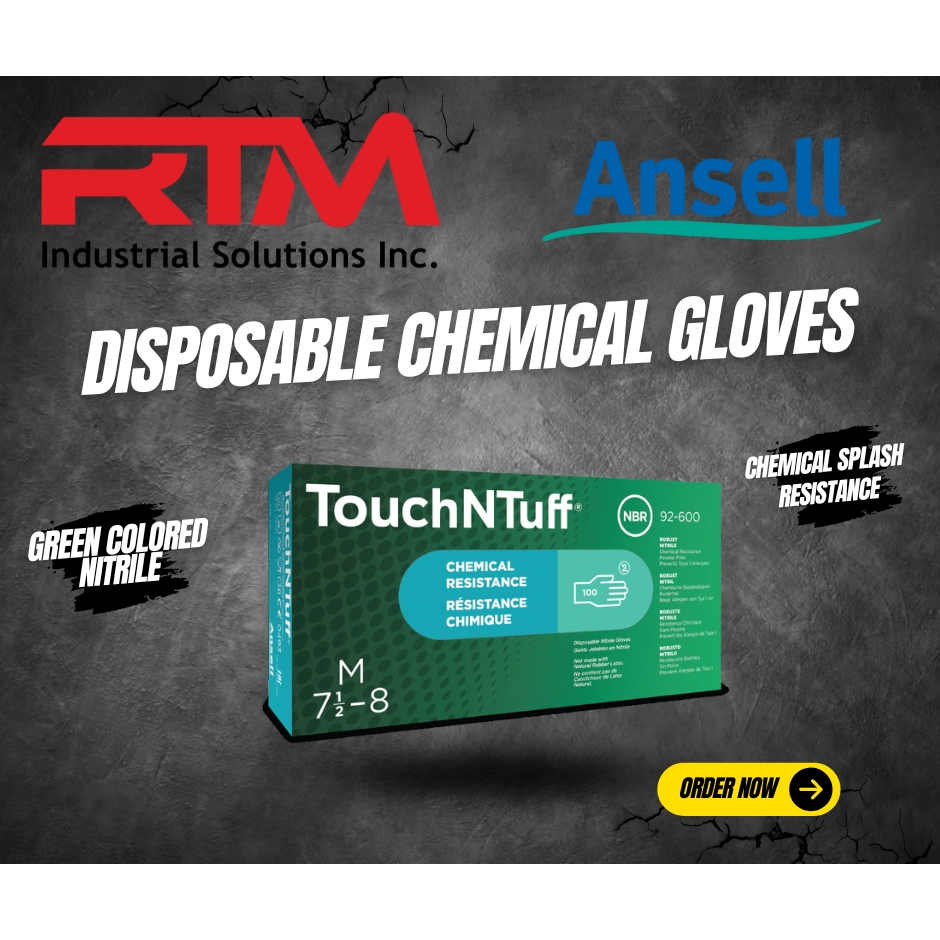 Ansell Touch N Tuff 92-600 Chemical Splash Protection Disposable Gloves ...