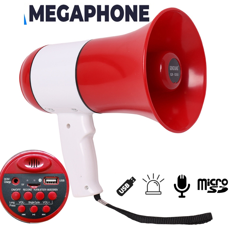 TES-1350A Handheld Megaphone 3.7V 20 Watts Talk/Play/Siren/USB/TF Cards ...