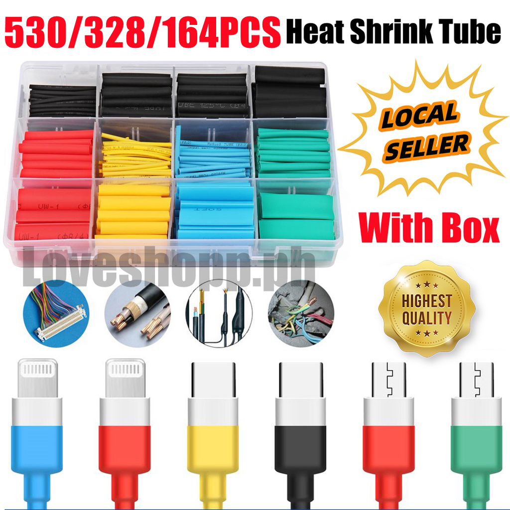 530/328/164PCS Electric Insulation Heat Shrink Tubing Tube 2:1 Electrical Wire Cable Wrap Kit ...