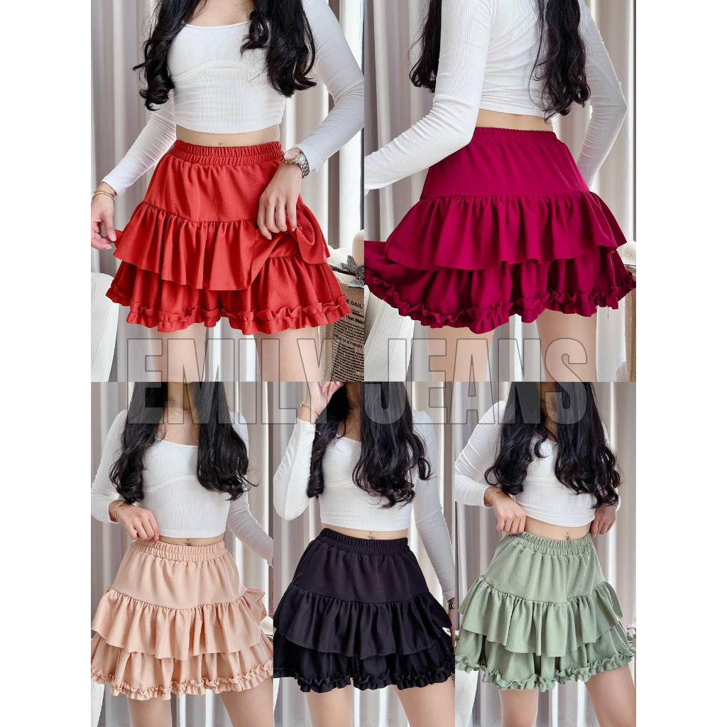 EMILY Korean Inspo Crepe Plated Ruffles A-LINE High Waist Mini Skirt ...