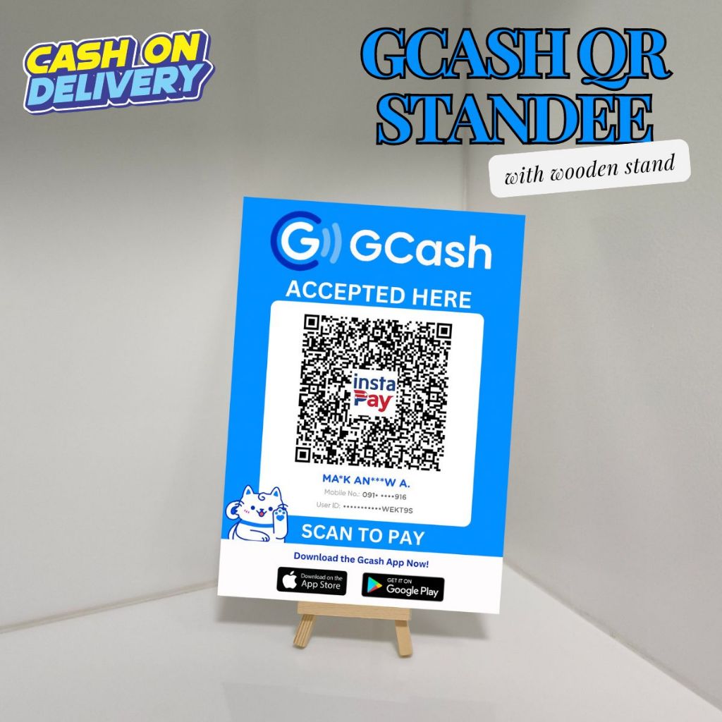 GCASH QR CODE STANDEE WITH WOODEN STAND | Shopee Philippines