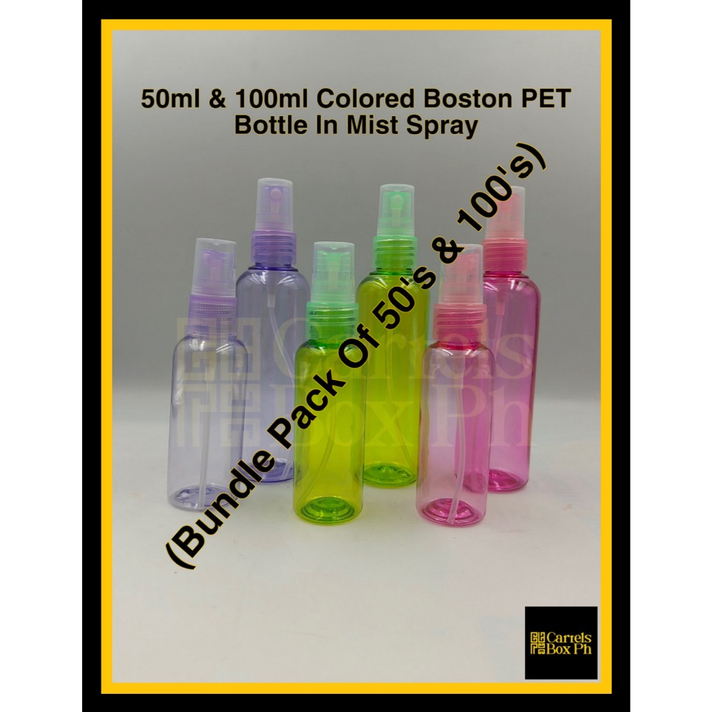 50ml & 100ml Colored Boston PET Bottle In Mist Spray (Bundle Pack Of 50's & 100's) | Shopee ...