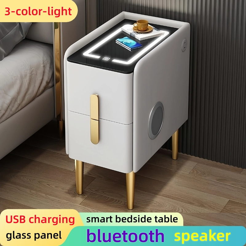 Luxury Wood BedSide Table With Drawer Storage Cabinet Side Table Bedroom Smart Bed Table ...