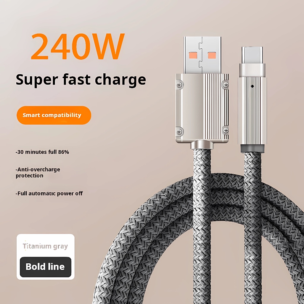 240W 6A USB C Cable Super Fast Charging USB Type-C Cable Nylon Braided ...