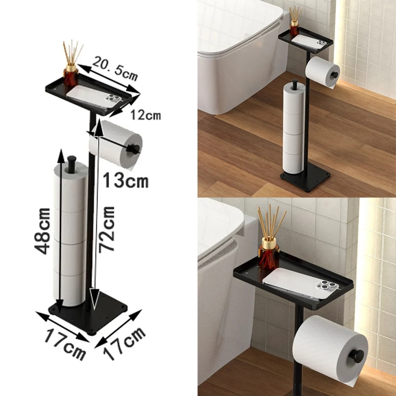 Toilet Tissue Holder Stand Floor Standing Tissue Roll Holder with Phone ...