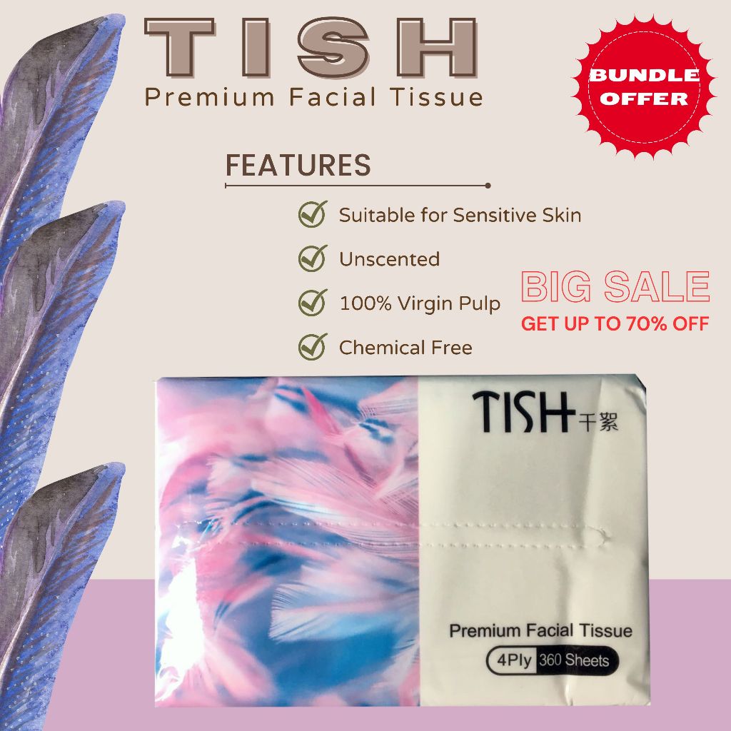 Tissue TISH PREMIUM Facial Tissue 360 sheets 4 ply layered for ...