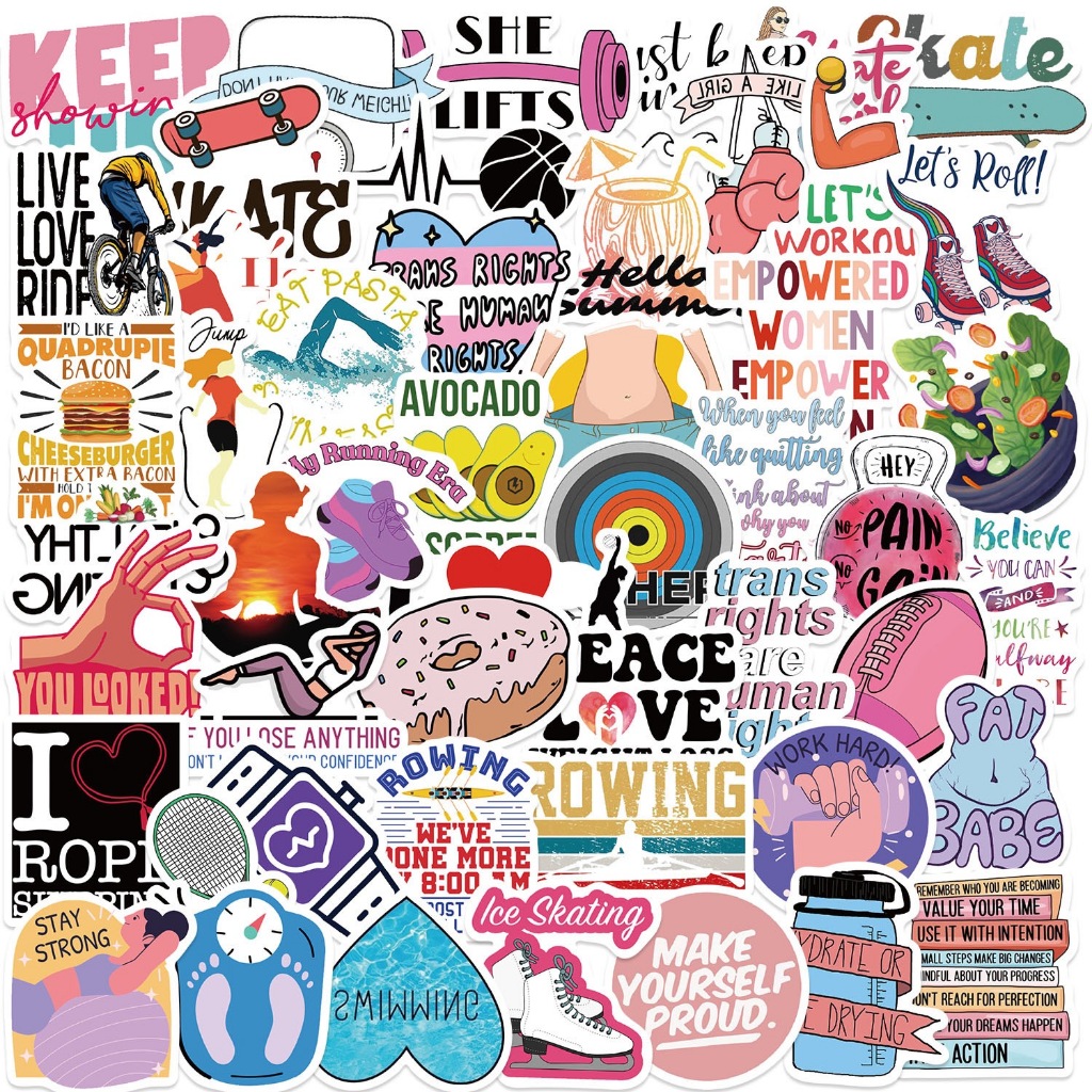 50Pcs/Set Sports & Fitness Funny Slang Art Stickers Waterproof DIY ...