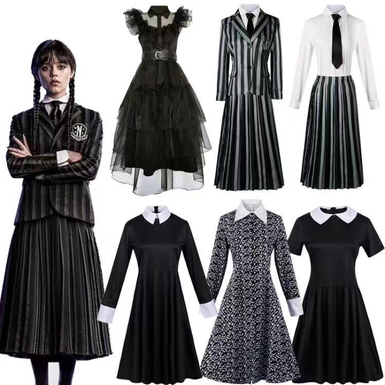 HNB Anime The Adams Family Cosplay Wednesday Adams Black Dress Cosplay ...
