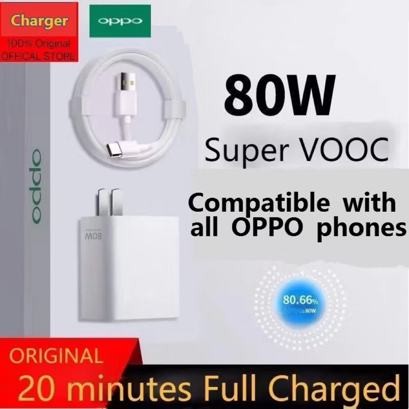 OPPO 80W Original Charger SUPER VOOC Fast Charging Kit Type-C Charging ...