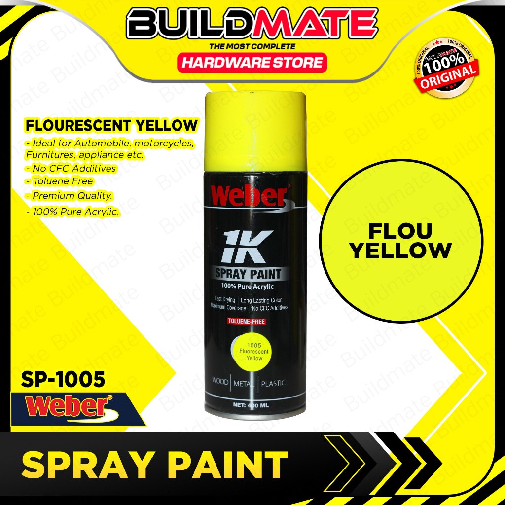 BUILDMATE Weber 400ML Auto Spray Paint FLUORESCENT YELLOW SP-1005 PURE ...