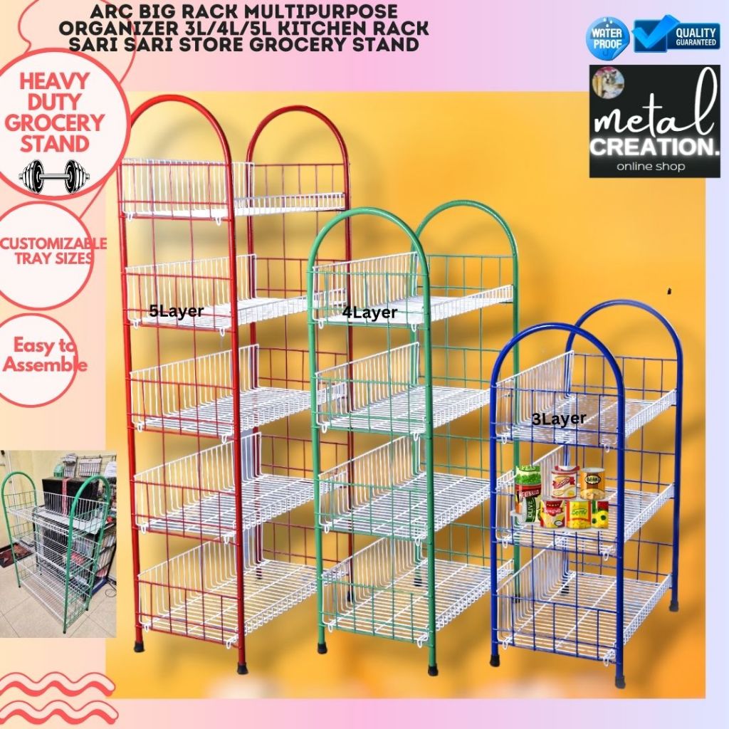 MetalCreation Rack Arc Big Multifunctional 3L/4L/5L Sari Sari Store Grocery Organizer Stand ...