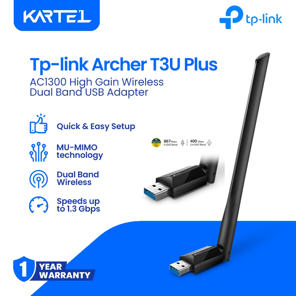 TP-Link Archer T3U Plus Ac1300 High Gain Wireless Dual Band USB Adapter ...