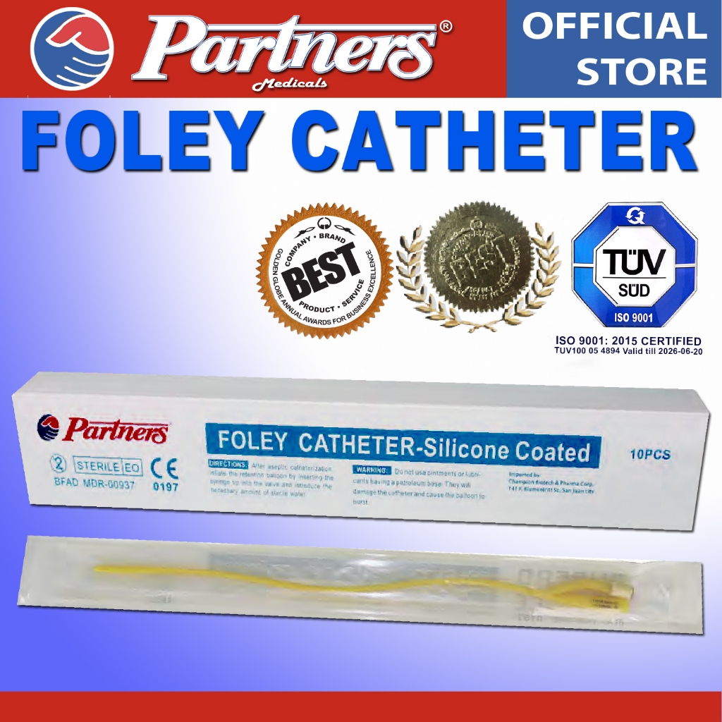 Partners Fr.16 Foley Catheter- Silicon Coated 10 Pcs Per Box (Yellow ...