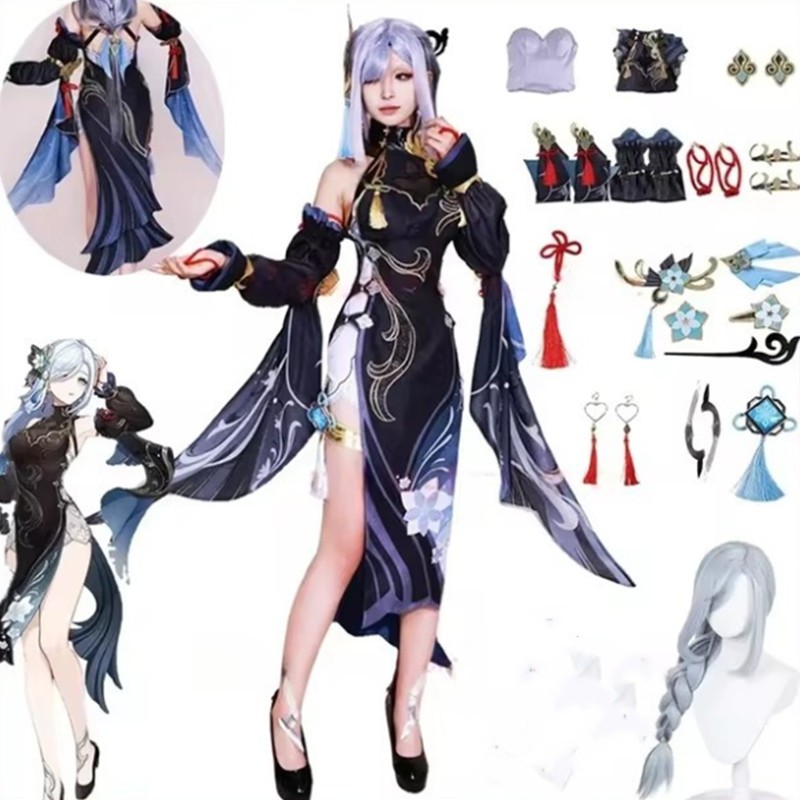 Frostflower Dew Shenhe Cosplay Costume Genshin Impact Adult Uniform Wig ...