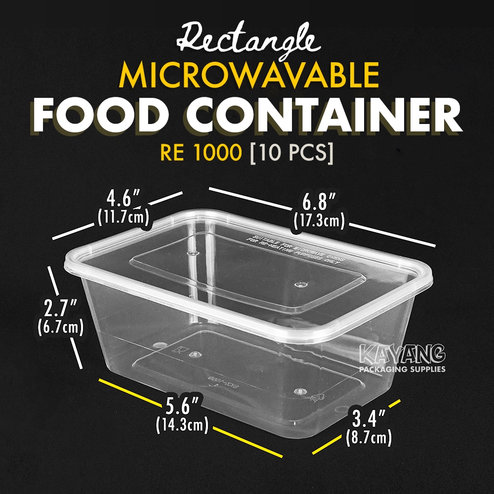 [10pcs] RE1000 Rectangle Microwavable Food Container Tub (1000ml / 1L ...
