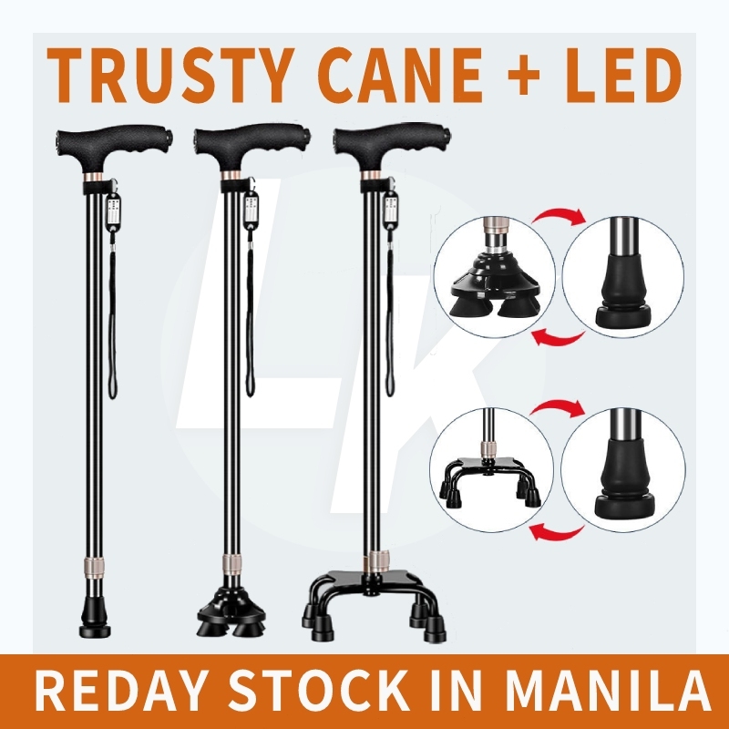LED Trusty Cane Walking Stick with LED Quad Cane Telescopic Adjustment ...