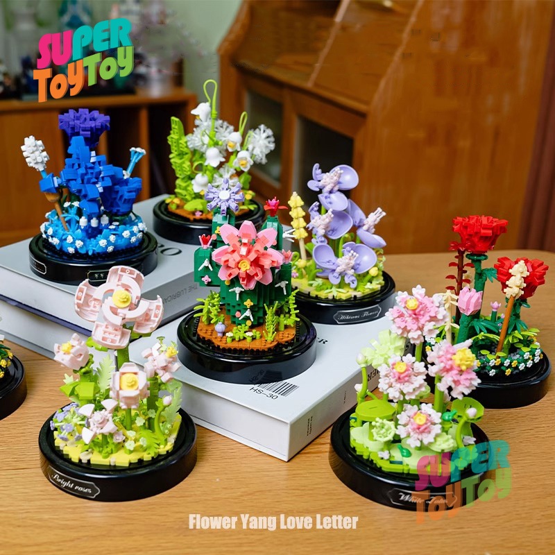 Hibiscus Flower Set Building Blocks Rose Daisy Creative DIY Decoration ...