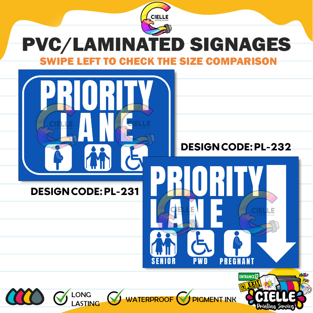 PVC/LAMINATED/STICKER SIGNAGES (PL-231&PL-232) - PRIORITY LANE/EXPRESS ...