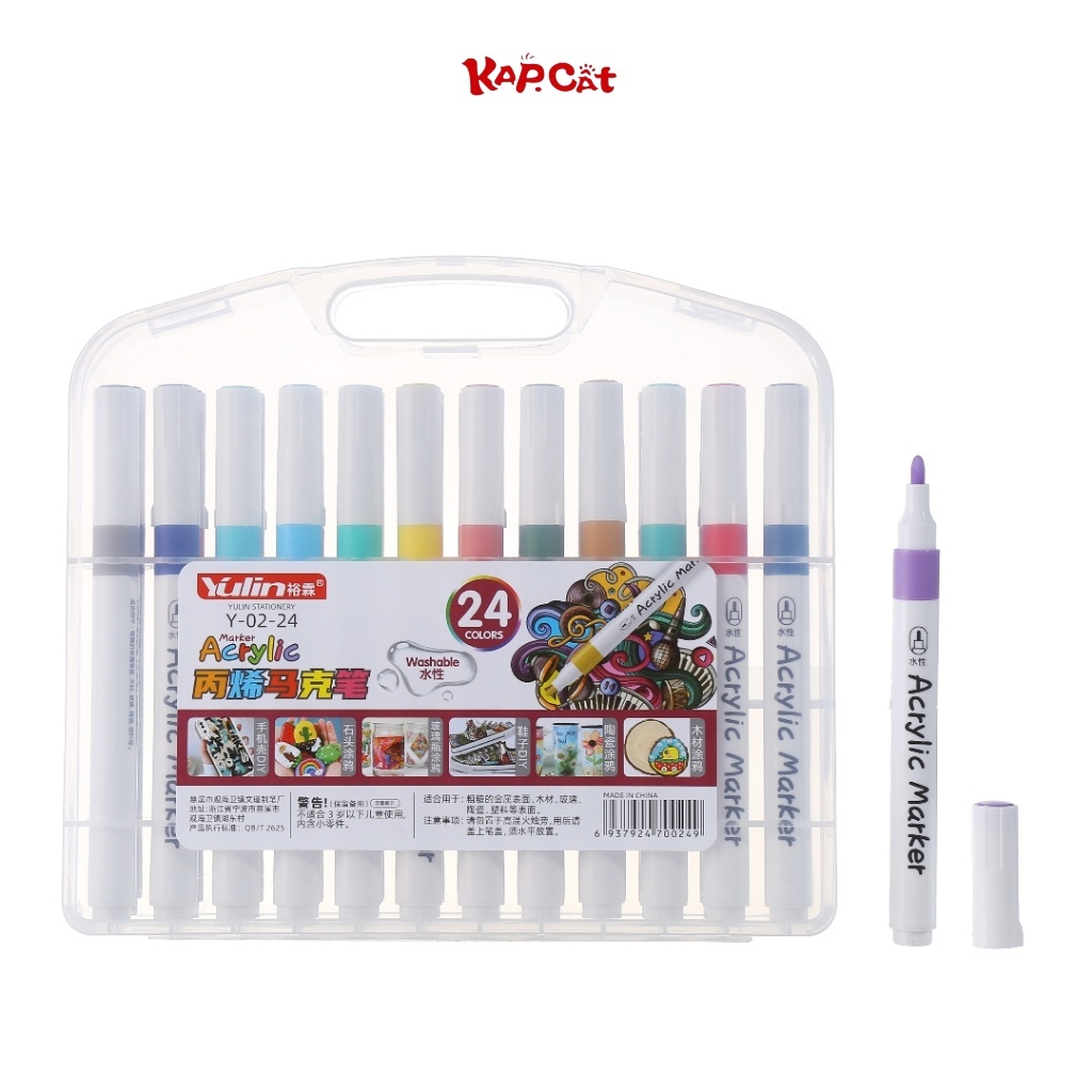KAP.CAT YULIN 12/24 COLOR ACRYLIC MARKER PEN /SCHOOL SUPPLIES/GIVEAWAYS ...