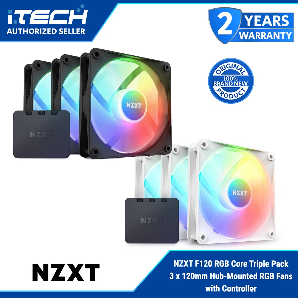 NZXT F120 RGB Core Triple Pack 3 x 120mm Hub-Mounted RGB Fans with ...