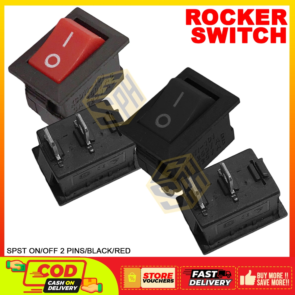 GARAGESALE01 5pcs 2 Way Rocker Switch SPST ON-OFF 2 Pins Black/Red ...