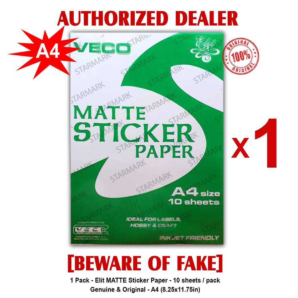 Veco Elit Sticker Paper Matte A4 Size 8.25x11.75in Matte Sticker Paper ...