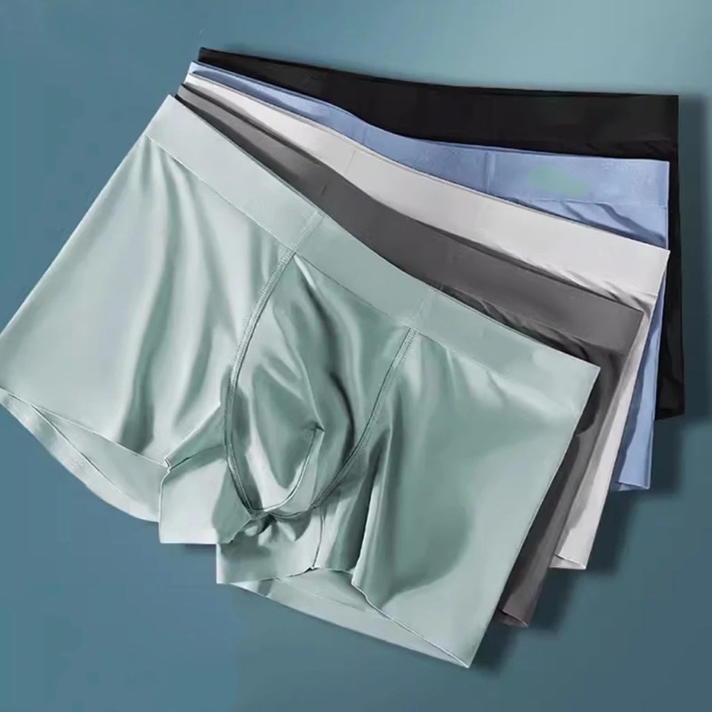 4pcs Cool Silk Fashion Men's Boxer Brief Set High Quality PLAIN AND ...