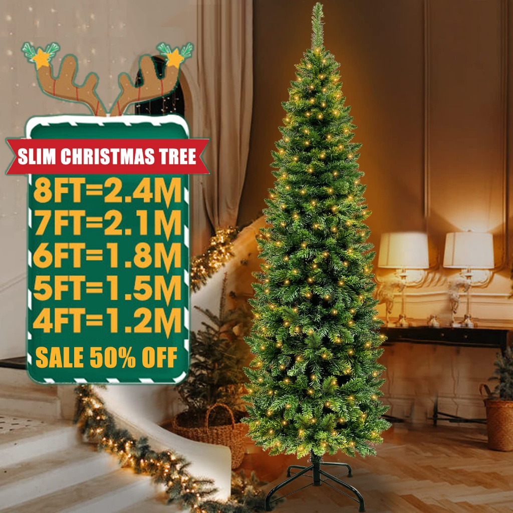 Slim Christmas Tree 4FT/5FT/6FT/7FT/8FT Christmas Tree Makapal High ...