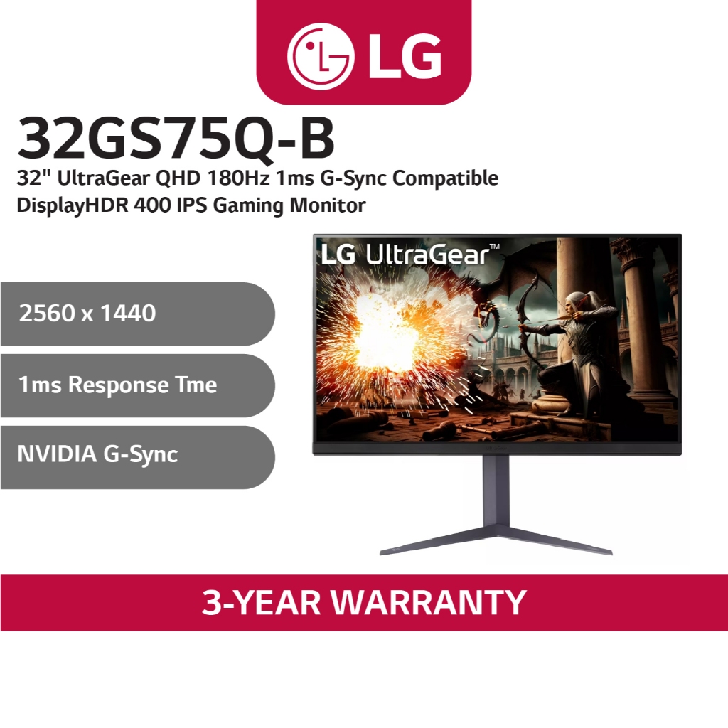 LG 32GS75Q-B 32" UltraGear™ QHD 180Hz 1ms G-Sync Compatible DisplayHDR™ 400 IPS Gaming | Shopee ...