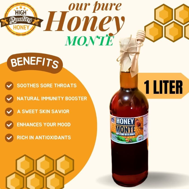 PURE HONEY BEE 100% NATURAL ORGANIC HONEY (HONEY MONTE 1 Liter) FREE ...
