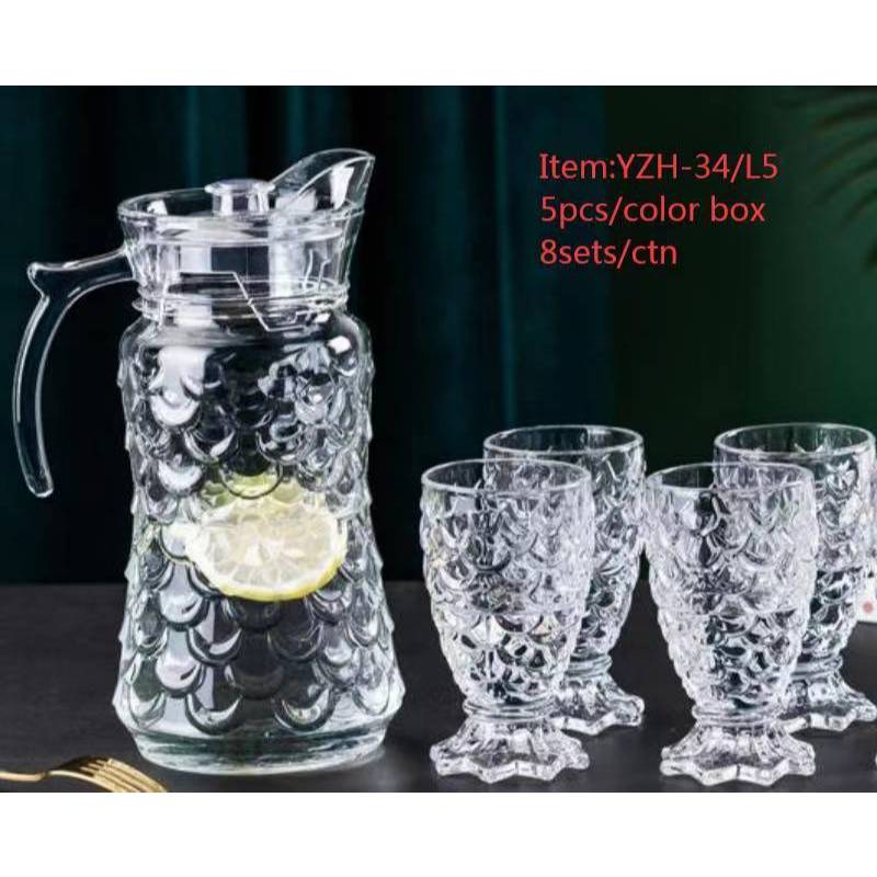 YZH-34/L7 DELI Glass Pitcher with Fish Scales Embossed Pattern (SET ...